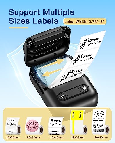 NELKO P110 Label Makers, Portable Bluetooth Thermal Label Printer, Label Maker Machine with Tape for Address, Home, Office, Organization, Compatible with Android & iOS System, with 1 Roll Label, Black