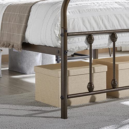 Topeakmart Twin XL Size Victorian Style Metal Bed Frame with Headboard/Mattress Foundation/No Box Spring Needed/Under Bed Storage/Strong Slat Support Bronze