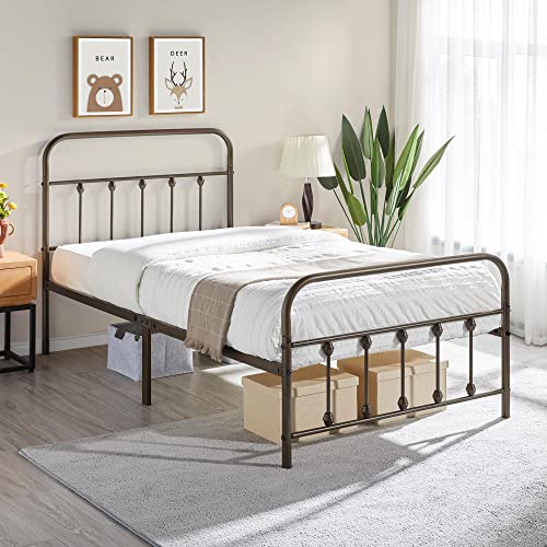 Topeakmart Twin XL Size Victorian Style Metal Bed Frame with Headboard/Mattress Foundation/No Box Spring Needed/Under Bed Storage/Strong Slat Support Bronze