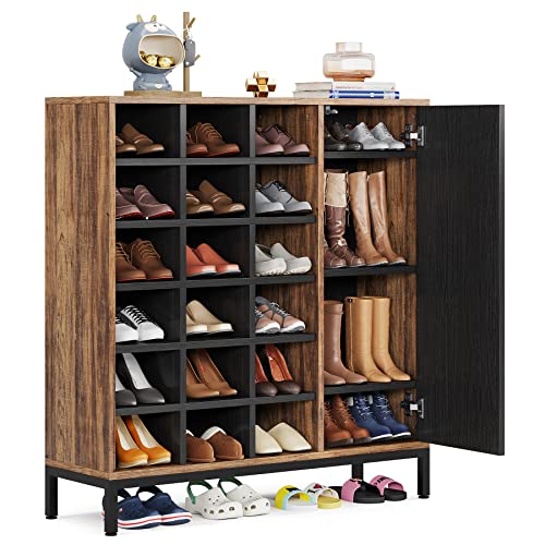 LITTLE TREE Shoe Cabinet for Entryway, Freestanding 6-Tier Shoe Rack Organizer with Doors, Slim 26 Pair Shoe Storage Cubby with Adjustable Open Shelves for Hallway Closet