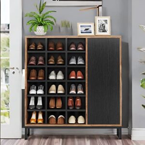 LITTLE TREE Shoe Cabinet for Entryway, Freestanding 6-Tier Shoe Rack Organizer with Doors, Slim 26 Pair Shoe Storage Cubby with Adjustable Open Shelves for Hallway Closet