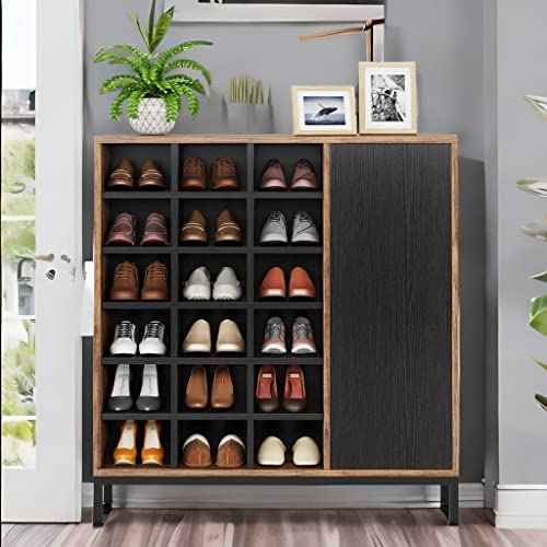 LITTLE TREE Shoe Cabinet for Entryway, Freestanding 6-Tier Shoe Rack Organizer with Doors, Slim 26 Pair Shoe Storage Cubby with Adjustable Open Shelves for Hallway Closet