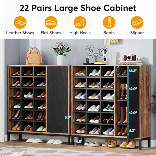 LITTLE TREE Shoe Cabinet for Entryway, Freestanding 6-Tier Shoe Rack Organizer with Doors, Slim 26 Pair Shoe Storage Cubby with Adjustable Open Shelves for Hallway Closet