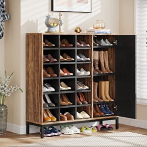 LITTLE TREE Shoe Cabinet for Entryway, Freestanding 6-Tier Shoe Rack Organizer with Doors, Slim 26 Pair Shoe Storage Cubby with Adjustable Open Shelves for Hallway Closet