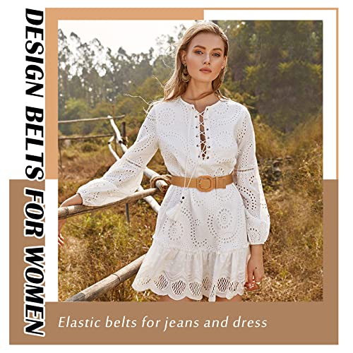 VONMELLI 4 Pack Straw Woven Elastic Stretch Waist Belt Fashion Boho Dress Braided Belts for Women M