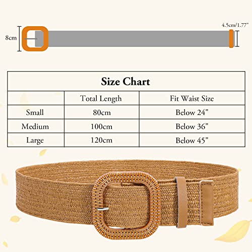 VONMELLI 4 Pack Straw Woven Elastic Stretch Waist Belt Fashion Boho Dress Braided Belts for Women M