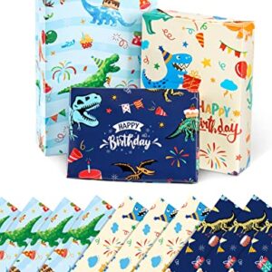 WERNNSAI Dinosaur Wrapping Paper - 10 Sheets Dinosaur Gift Wrapping Paper for Boys Girls 3 Styles Patterns Wrap Paper Rolls Happy Birthday Wrapping Paper Dino Party Favor Present (20’’ x 27’’/ Sheet)