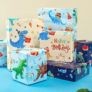 WERNNSAI Dinosaur Wrapping Paper - 10 Sheets Dinosaur Gift Wrapping Paper for Boys Girls 3 Styles Patterns Wrap Paper Rolls Happy Birthday Wrapping Paper Dino Party Favor Present (20’’ x 27’’/ Sheet)