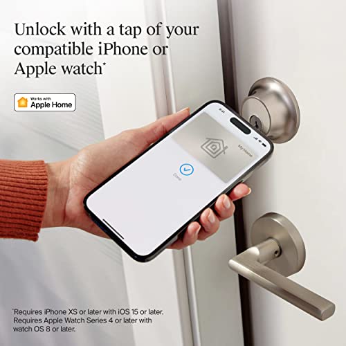 Level Lock+ Smart Lock with Apple Home Keys - Smart Deadbolt for Keyless Entry Plus Key Card or App, Bluetooth Enabled Lock Works with Apple HomeKit, Satin Nickel