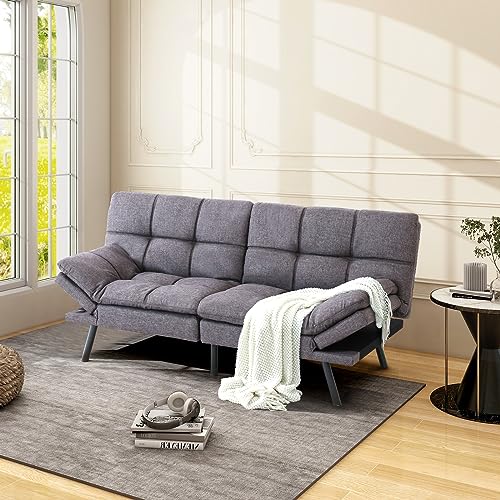 QAIIOO Sofa, Memory Foam Modern Convertible Bed,Folding Futon Sleeper Couch with Compact Living Space,Apartment,Dorm,Bonus Room, 71" D x 33" W x 31.5" H, Grey 01