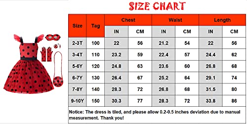 Uplus ME Ladybug Costume Girls Ladybug Dress Lady Bug Costumes for Kids Toddler Ladybird Dress Up Set for Halloween Birthday (2-3T/100)