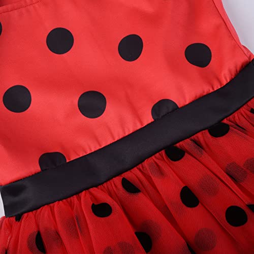 Uplus ME Ladybug Costume Girls Ladybug Dress Lady Bug Costumes for Kids Toddler Ladybird Dress Up Set for Halloween Birthday (2-3T/100)