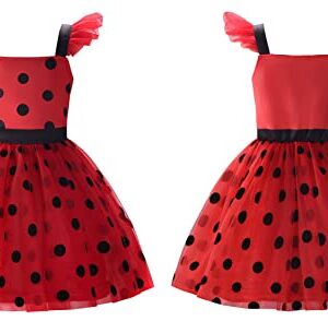 Uplus ME Ladybug Costume Girls Ladybug Dress Lady Bug Costumes for Kids Toddler Ladybird Dress Up Set for Halloween Birthday (2-3T/100)