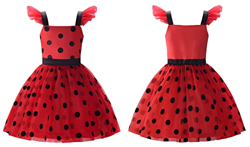 Uplus ME Ladybug Costume Girls Ladybug Dress Lady Bug Costumes for Kids Toddler Ladybird Dress Up Set for Halloween Birthday (2-3T/100)