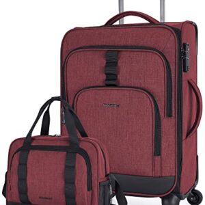 2 Piece Luggage Sets, BAGSMART Expandable 20 inch Carry on Luggage Airline Approved, Lightweight Carry on Suitcase with Spinner Wheels, Family Travel Suitcase Set with Duffle Bag - Red