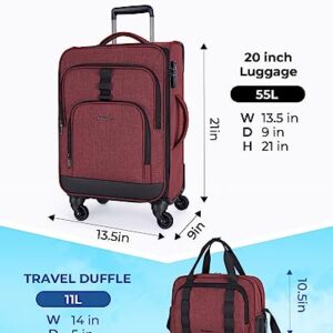 2 Piece Luggage Sets, BAGSMART Expandable 20 inch Carry on Luggage Airline Approved, Lightweight Carry on Suitcase with Spinner Wheels, Family Travel Suitcase Set with Duffle Bag - Red