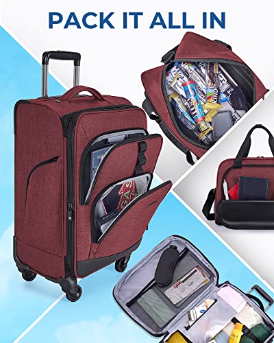 2 Piece Luggage Sets, BAGSMART Expandable 20 inch Carry on Luggage Airline Approved, Lightweight Carry on Suitcase with Spinner Wheels, Family Travel Suitcase Set with Duffle Bag - Red