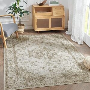 jinchan area rug 5x7 washable rug living room vintage rug floral medallion bedroom rug non slip accent rug thin rug retro floral print indoor mat for kitchen taupe