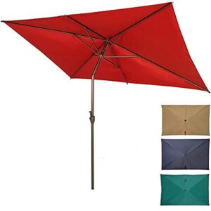 nowensol patio umbrella rectangular outdoor table umbrella with crank & push button tilt for terrace, backyard, garden, courtyard, swimming pool, lawn, 6.5x10ft (dark red)