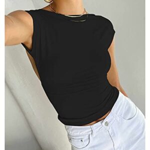 UPCPY Women’s Sexy Backless T-Shirts Y2K Crop Top Casual Short Sleeve Cute Clothes Summer Black L