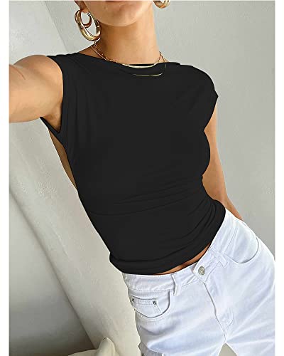 UPCPY Women’s Sexy Backless T-Shirts Y2K Crop Top Casual Short Sleeve Cute Clothes Summer Black L