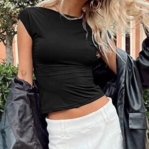 UPCPY Women’s Sexy Backless T-Shirts Y2K Crop Top Casual Short Sleeve Cute Clothes Summer Black L