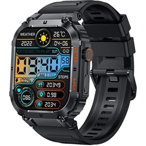 eigiis military smart watches for men 1.96” hd big screen rugged smart watch (answer/dial calls) outdoor tactical sports watch fitness tracker smartwatch for iphone compatible with android phones