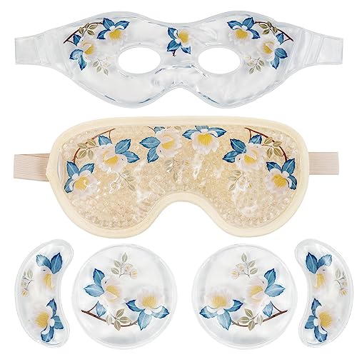 Gel Eye Mask Set - Cooling Eye Mask with Eye Holes and Plush Backing, Cold Eye Compress and Reusable Cooling Pads for Eyes Puffiness, Migraine Headache, Dark Circles, Dry Eyes (4 PCS)