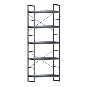 SAILUN 5 Tier Bookshelf, Free Standing Bookcase, Book Shelf with Metal Frame, Storage Rack Shelves Organizer for Bedroom, Living Room, Dark Black