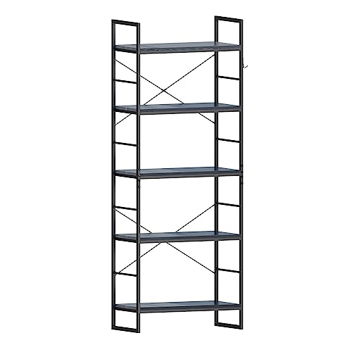 SAILUN 5 Tier Bookshelf, Free Standing Bookcase, Book Shelf with Metal Frame, Storage Rack Shelves Organizer for Bedroom, Living Room, Dark Black