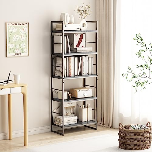 SAILUN 5 Tier Bookshelf, Free Standing Bookcase, Book Shelf with Metal Frame, Storage Rack Shelves Organizer for Bedroom, Living Room, Dark Black