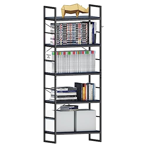 SAILUN 5 Tier Bookshelf, Free Standing Bookcase, Book Shelf with Metal Frame, Storage Rack Shelves Organizer for Bedroom, Living Room, Dark Black