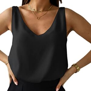 Dokotoo Black Tank Top Women 2023 V Neck Satin Long Flowy Womens Tank Tops Loose Fit Silk Dressy Camisole Black Medium