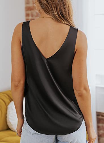 Dokotoo Black Tank Top Women 2023 V Neck Satin Long Flowy Womens Tank Tops Loose Fit Silk Dressy Camisole Black Medium