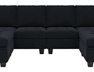 Belffin Velvet U Shaped Sectional Sofa Couch with Storage Ottoman Convertibel Sectional Sofa with Reversible Chaises Black