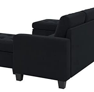 Belffin Velvet U Shaped Sectional Sofa Couch with Storage Ottoman Convertibel Sectional Sofa with Reversible Chaises Black