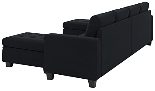 Belffin Velvet U Shaped Sectional Sofa Couch with Storage Ottoman Convertibel Sectional Sofa with Reversible Chaises Black