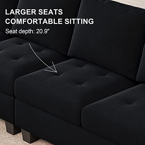 Belffin Velvet U Shaped Sectional Sofa Couch with Storage Ottoman Convertibel Sectional Sofa with Reversible Chaises Black