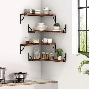 Canupdog Corner Floating Shelf Wall Mount 4 Tier Wood Floating Shelves, Easy-to-Assemble Tiered Wall Storage, Wall Organizer for Bedrooms, Bathrooms, Kitchens, Offices (Rustic Red)