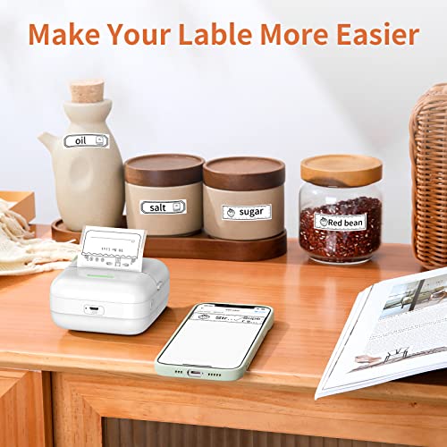 Label Maker Machine with Tape, Portable Bluetooth Label Printer Sticker Maker Machine for Labeling Barcode, Name, Address, Mailing, Organizing, Great for Home, Office, Inkless, USB Rechargeable