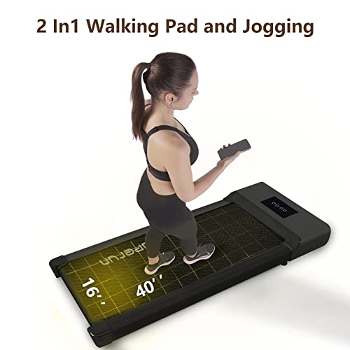 Superun Walking Pad Treadmill Under Desk,Jogging and Walking Treadmill for Home & Office,2 in 1 for Small Spaces Standing Portable Treadmill for Apartment,Black,Fit 300 Lbs