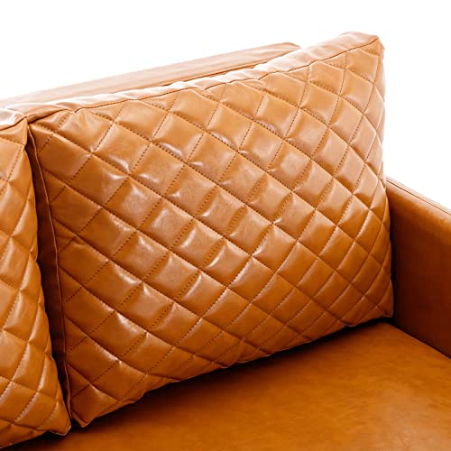 VKKILPEE Modern Pull Out Sofa Bed Convertible Couch Bed PU Sofa Sleeper with 2 Pillows & Side Pockets Small Full Bed Loveseat Futon Couch Sleeper with Headboard, Easy Assembly, Brown