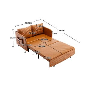 VKKILPEE Modern Pull Out Sofa Bed Convertible Couch Bed PU Sofa Sleeper with 2 Pillows & Side Pockets Small Full Bed Loveseat Futon Couch Sleeper with Headboard, Easy Assembly, Brown