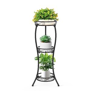 kmotasuo 3 tier tall metal plant stand, 35 inch plant stands indoor outdoor, rustproof iron flower pot stand holder display rack for corner patio garden balcony living room(black)