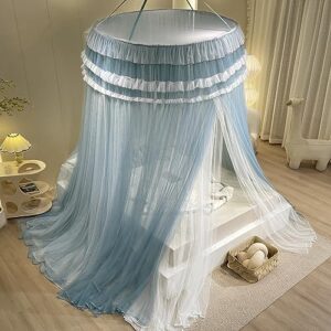 RIRC Bed Canopy Double Dome Canopy Bed Curtains Ceiling Suspension Mosquito Net for Bed Large Size Mosquito Netting Pink Bed Tent Luxury Bedroom Princess Canopy for Girls Bed (Blue)