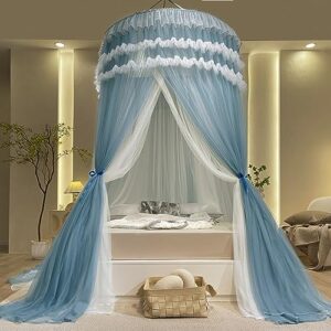 RIRC Bed Canopy Double Dome Canopy Bed Curtains Ceiling Suspension Mosquito Net for Bed Large Size Mosquito Netting Pink Bed Tent Luxury Bedroom Princess Canopy for Girls Bed (Blue)