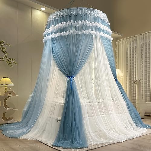 RIRC Bed Canopy Double Dome Canopy Bed Curtains Ceiling Suspension Mosquito Net for Bed Large Size Mosquito Netting Pink Bed Tent Luxury Bedroom Princess Canopy for Girls Bed (Blue)