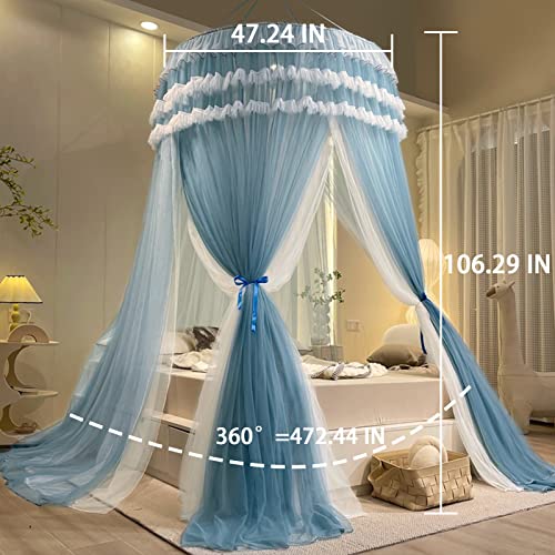 RIRC Bed Canopy Double Dome Canopy Bed Curtains Ceiling Suspension Mosquito Net for Bed Large Size Mosquito Netting Pink Bed Tent Luxury Bedroom Princess Canopy for Girls Bed (Blue)