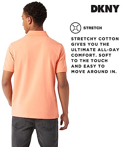 DKNY Men’s Polo Shirt – Cotton Mens Short Sleeve Polo Shirts | No Curl Collar Quick Dry Regular Fit Moisture-Wicking Golf Shirt for Men (Sizes: S-2XL) Coral