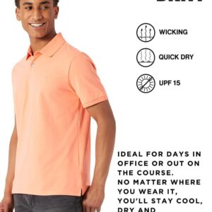 DKNY Men’s Polo Shirt – Cotton Mens Short Sleeve Polo Shirts | No Curl Collar Quick Dry Regular Fit Moisture-Wicking Golf Shirt for Men (Sizes: S-2XL) Coral